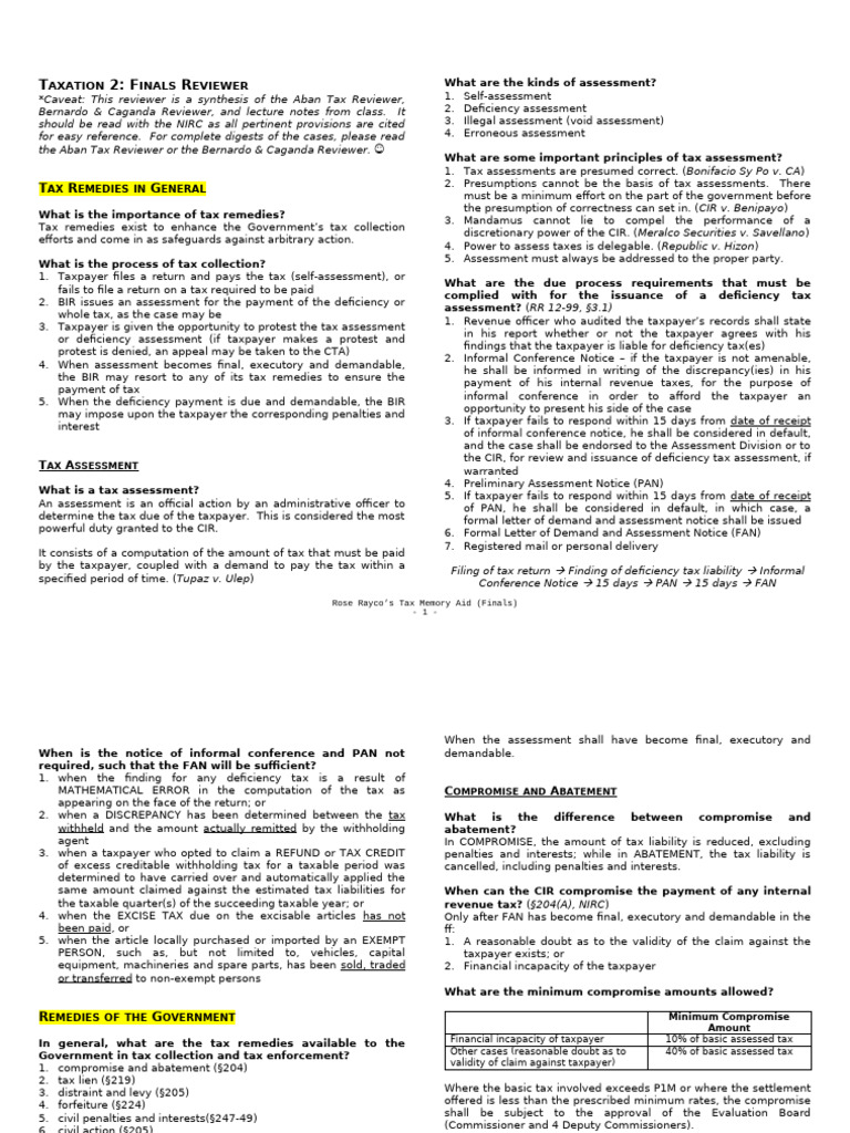 Finals - Tax - Memory - Aid | PDF | Taxes | Statute Of Limitations