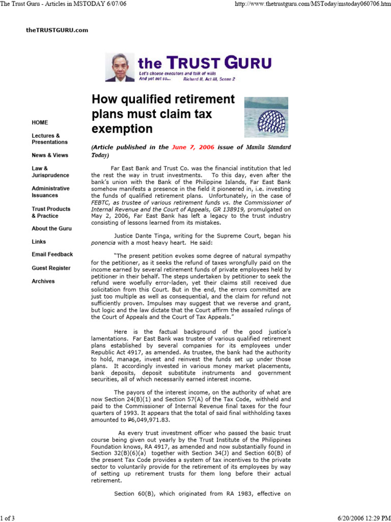 Tax Exemption Errors in Retirement Trusts | PDF | Internal Revenue ...