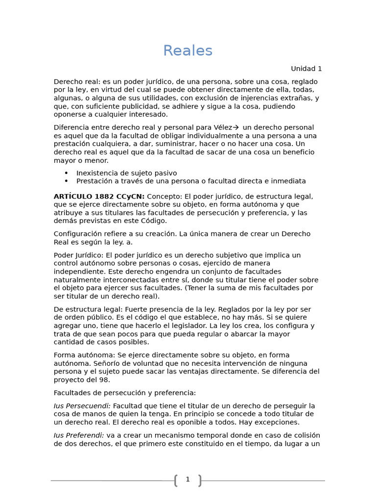 Reales UNIDAD 1 | PDF | Posesión adversa | Posesión (Ley)