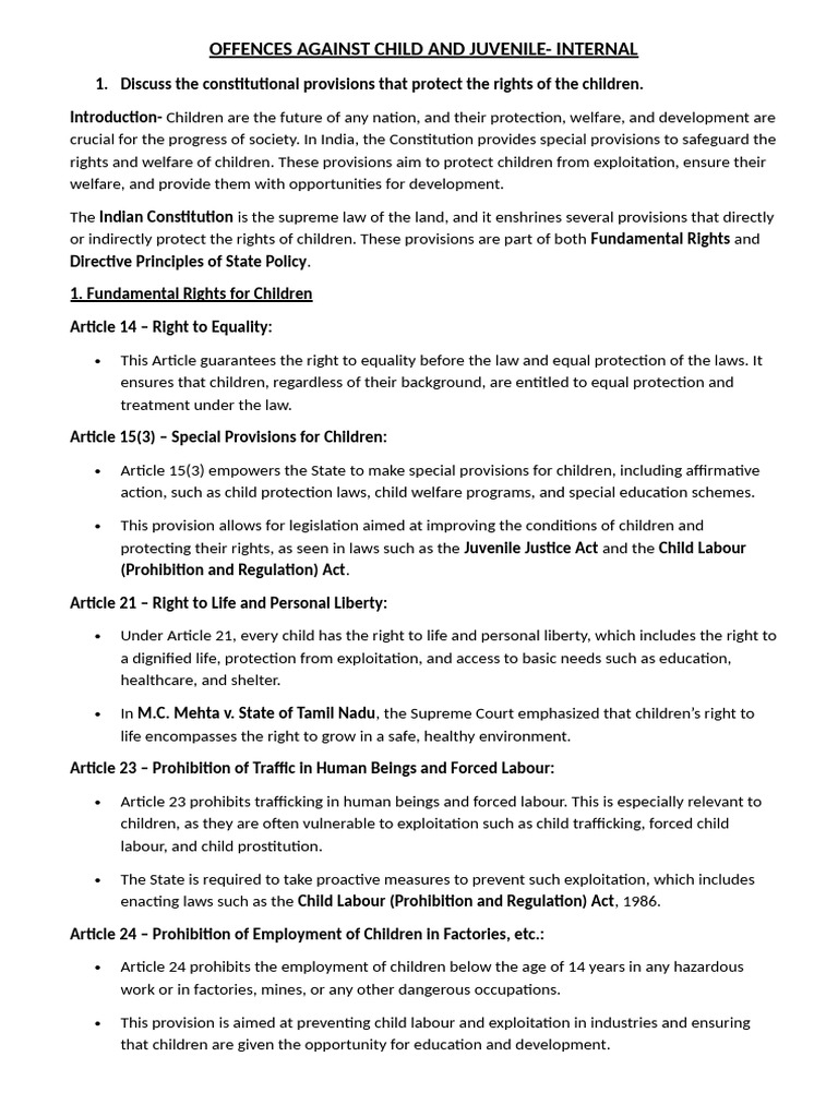 Offences Against Child and Juvenile - Internal | PDF | Child Labour ...