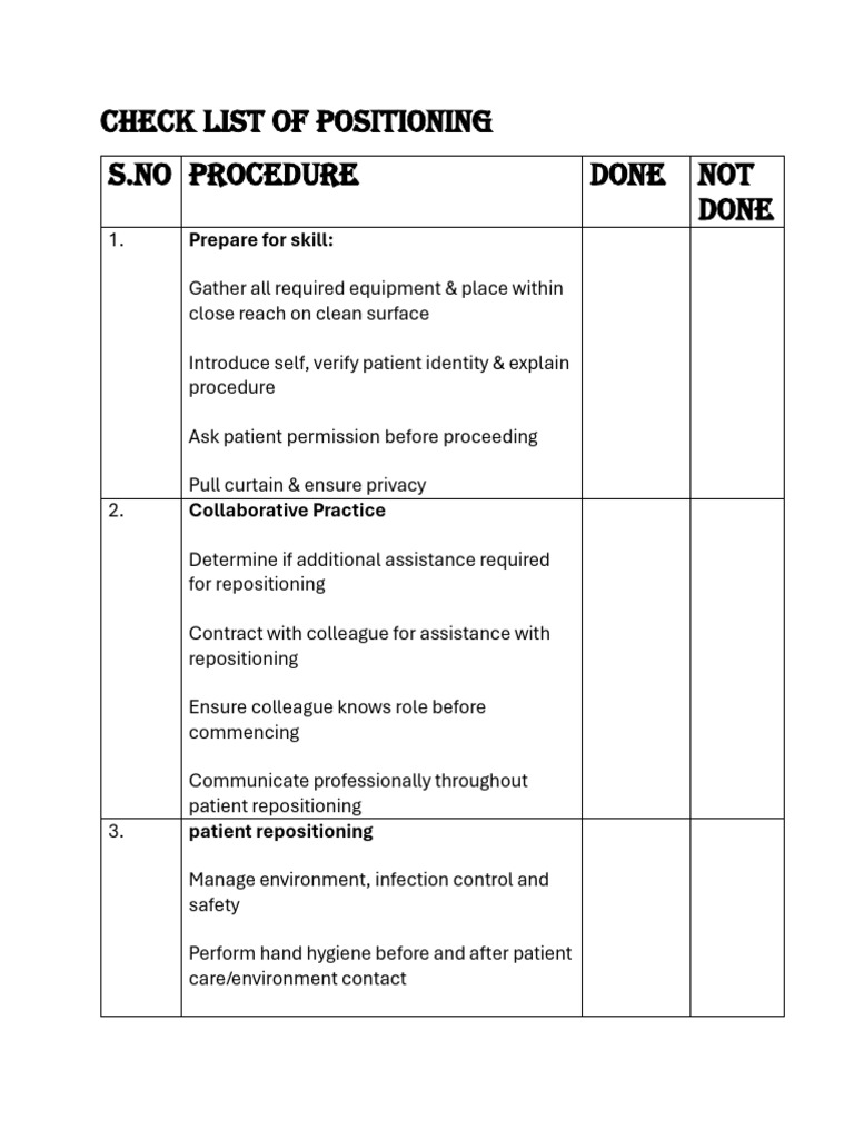 Checklist of Therapeutic Position | PDF | Anatomical Terms Of Motion ...