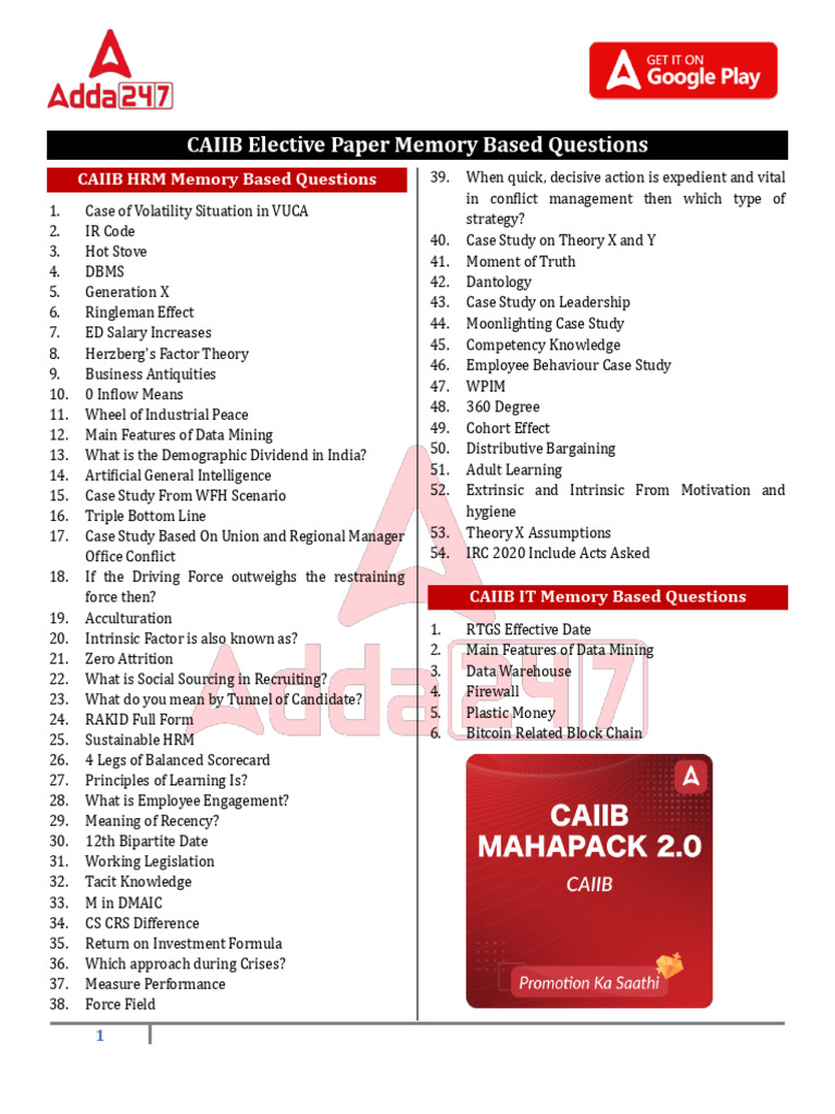 CAIIB Elective Paper Memory Based Questions - 6942 | PDF | Net Present Value | Economies