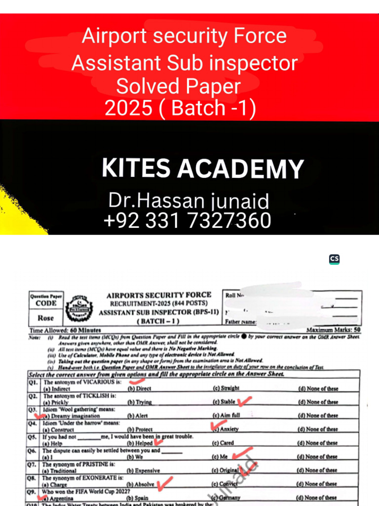 ASF (Assistant Sub Inspector 2025) Batch 1 Solved | PDF
