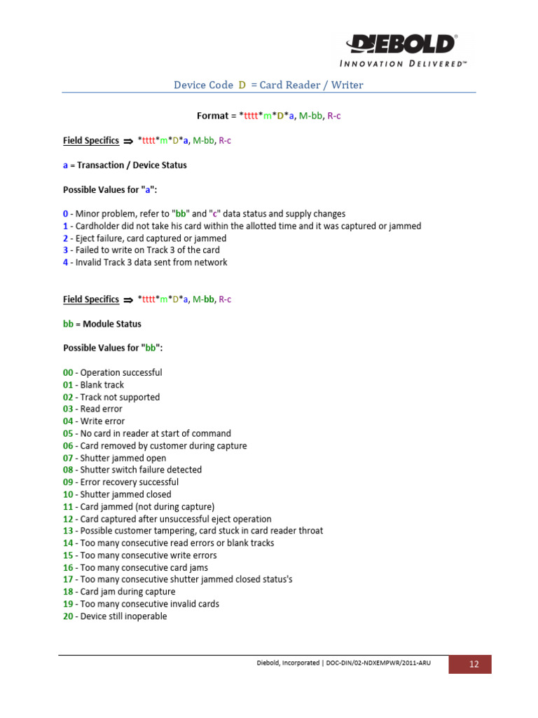 Messages Error CRD DIEBOLD | PDF
