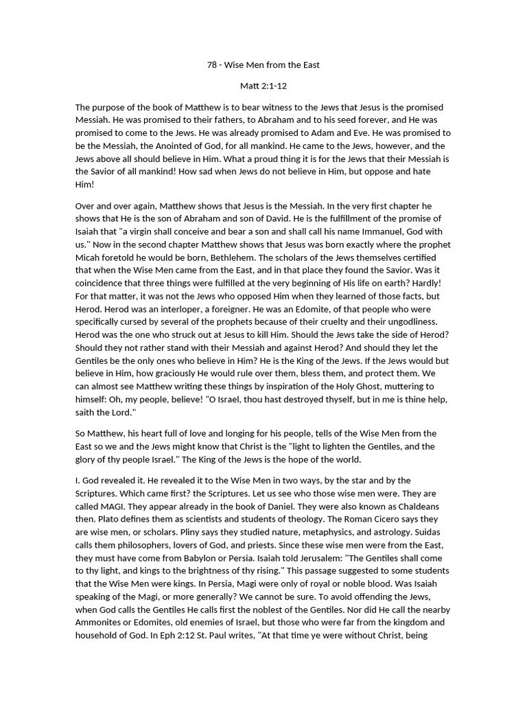 78 - Matt. 2.1-12 - Wise From The East | PDF | Jesus | Biblical Magi