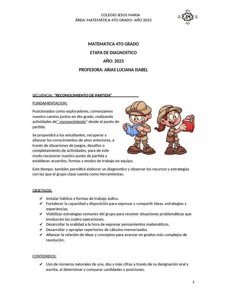 Diagnostico 4to Grado Mate 2023 Impresión | PDF | Matemáticas