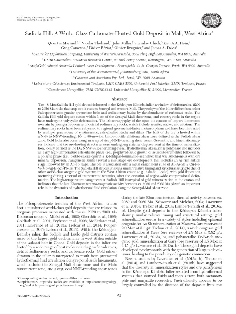 Sadiola Hill: A World-Class Carbonate-Hosted Gold Deposit in Mali, West ...