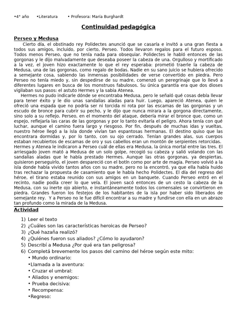 4° Perseo y Medusa. Mito y Actividades | PDF | Medusa