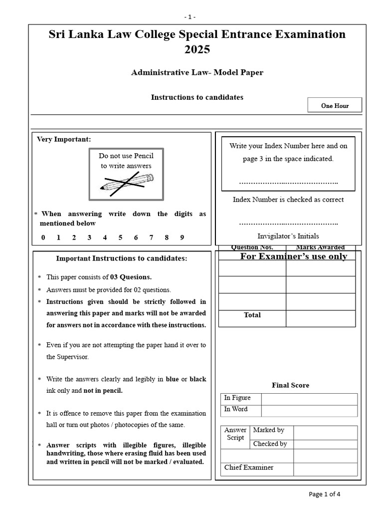 Administrative Law Model Paper 2025 | PDF | Public Law | Justice