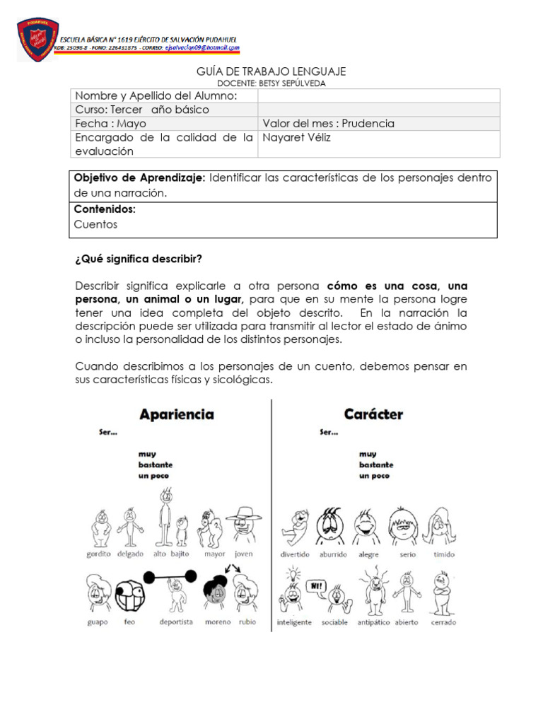 Guía de Trabajo Descripción de Personajes | PDF