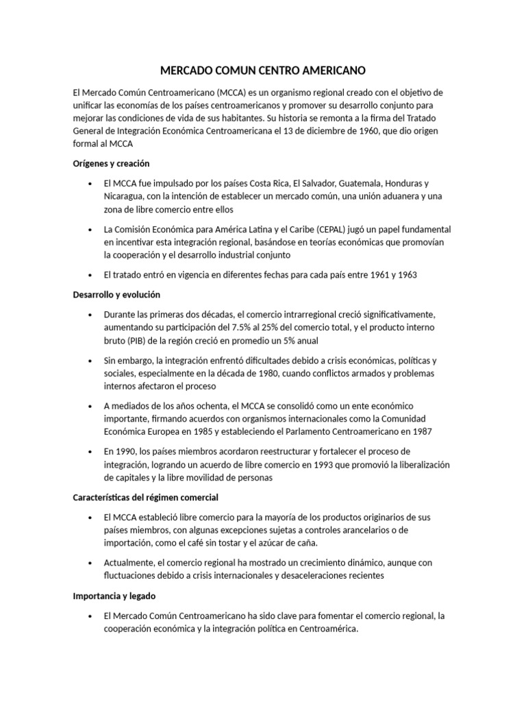 MCCA | PDF | Centroamérica | Integración económica