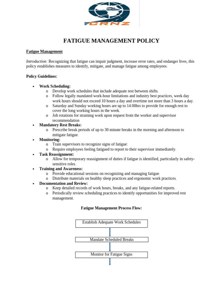 Fatigue Management Policy CRNZ | PDF | Working Time | Business