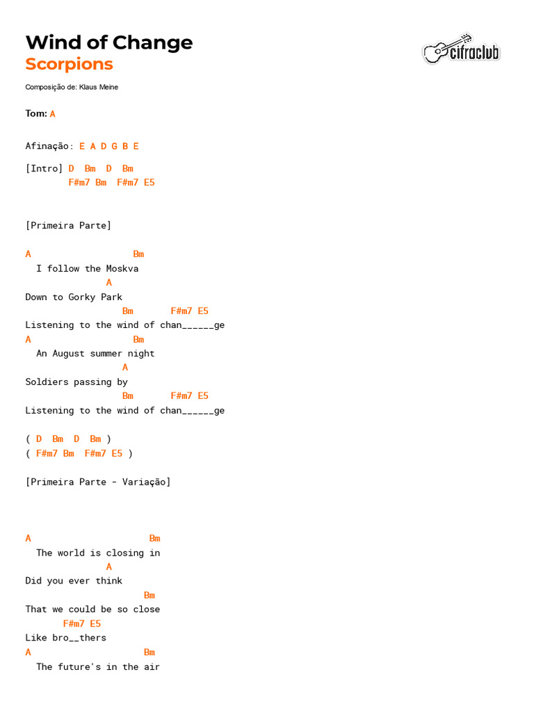Scorpions' Wind of Change Chords | PDF | Music | Singles (Music)