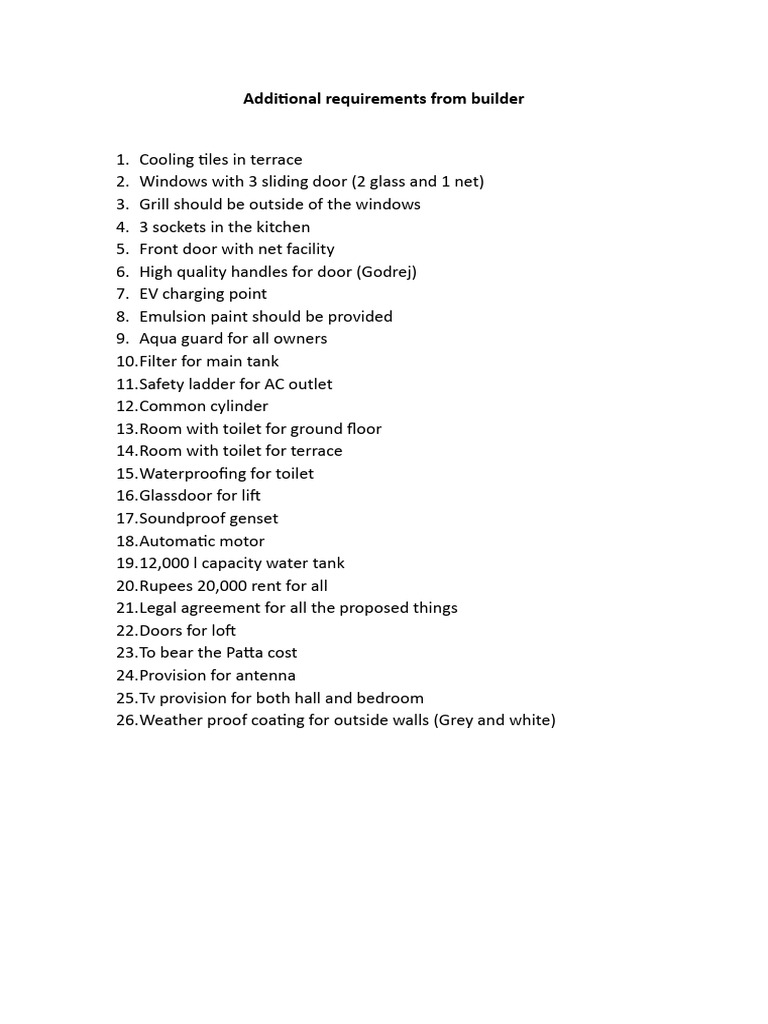 Additional Requirements From Builder | PDF
