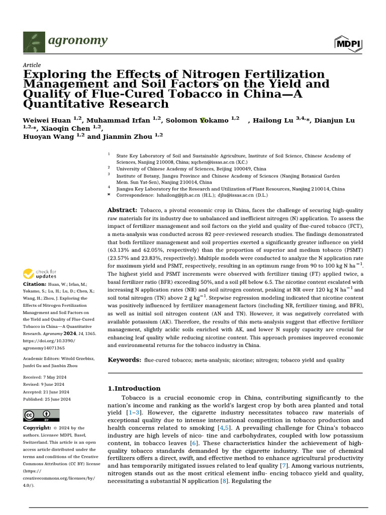 Nitrogen Fertilization Effects on Tobacco Yield | PDF | Fertilizer | Soil