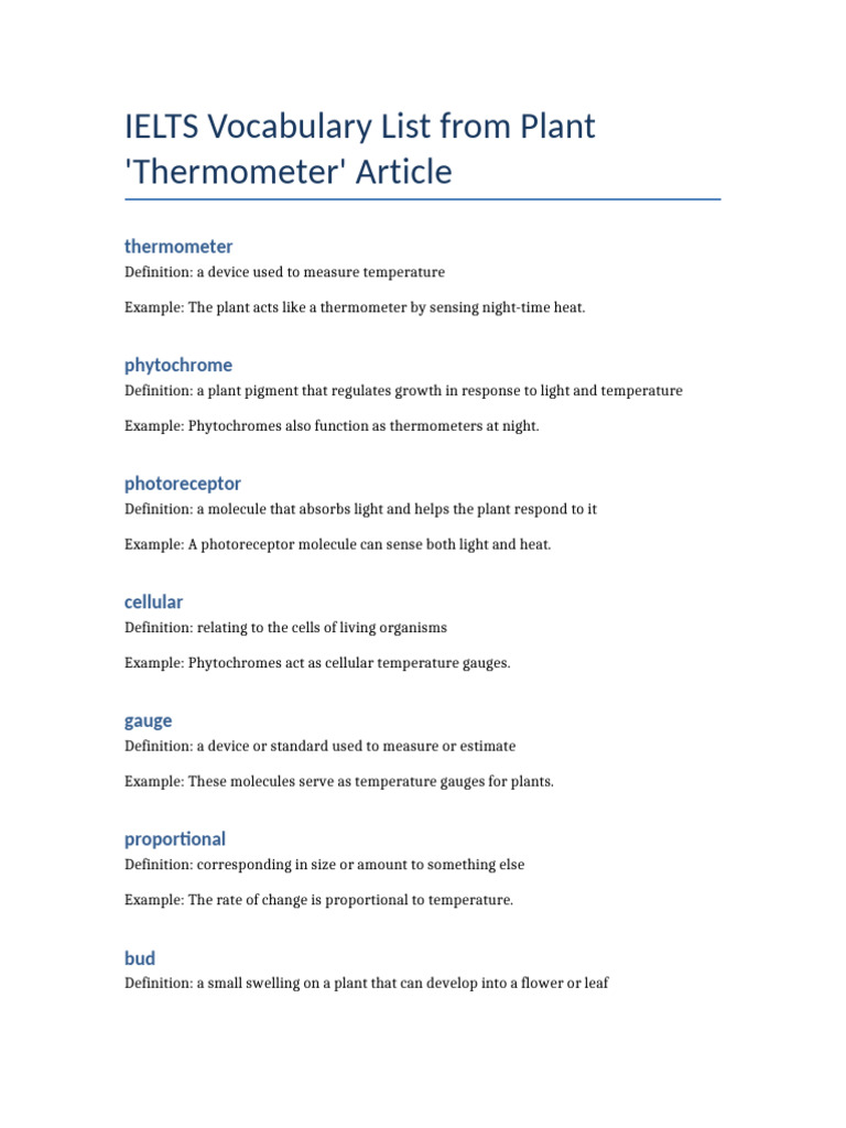 IELTS_Vocab_Plant_Thermometer | PDF | Plants | Temperature