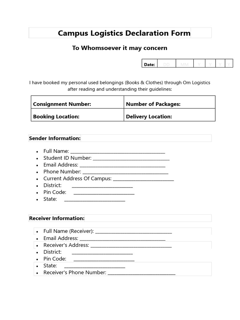 Campus Logistics Declaration Form | PDF | Logistics