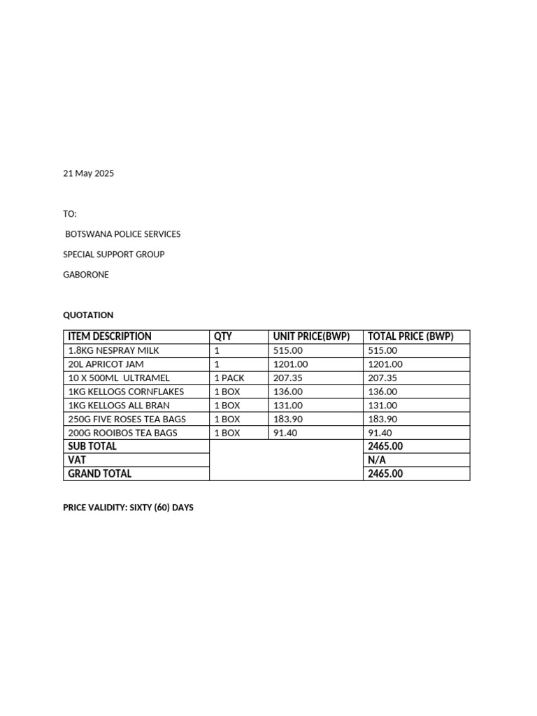 Tirka Investments Quotation | PDF