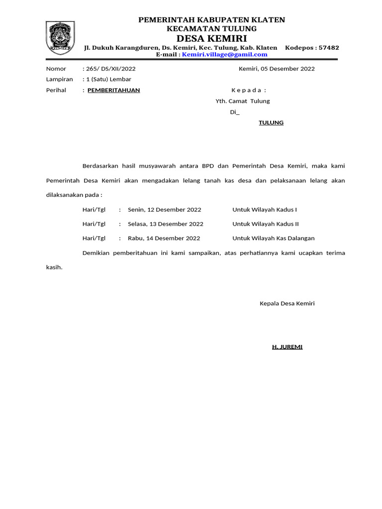 PANITIA LELANG TANAH KAS DESA | PDF