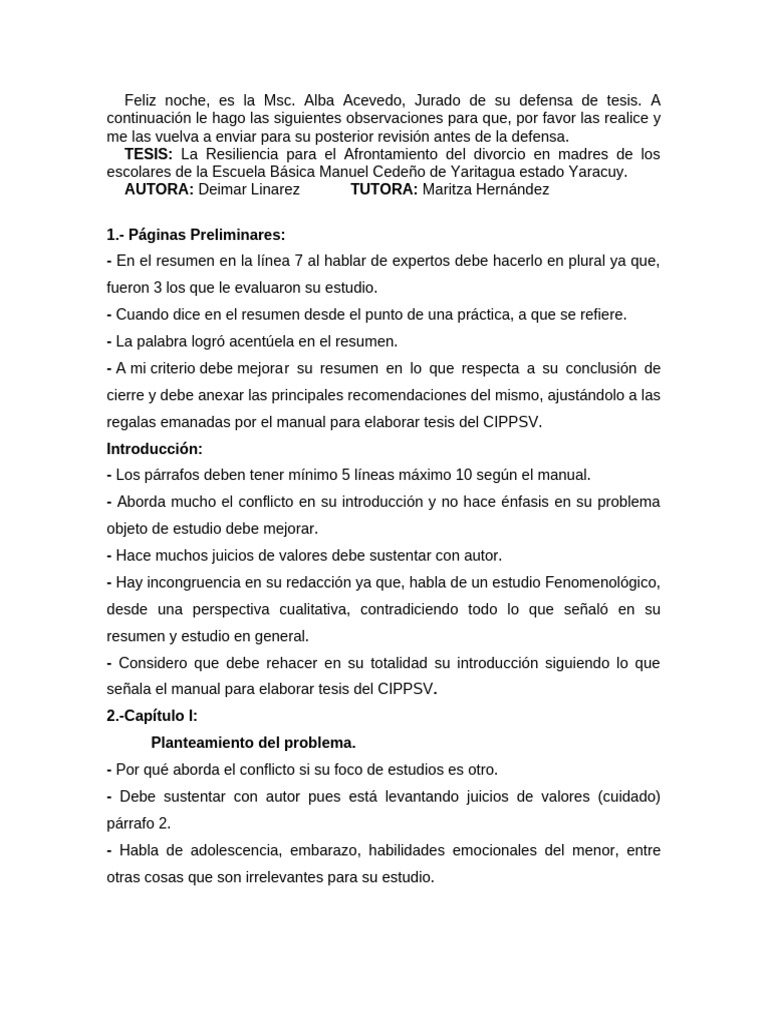 Observaciones de Tesis por Alba Acevedo | PDF