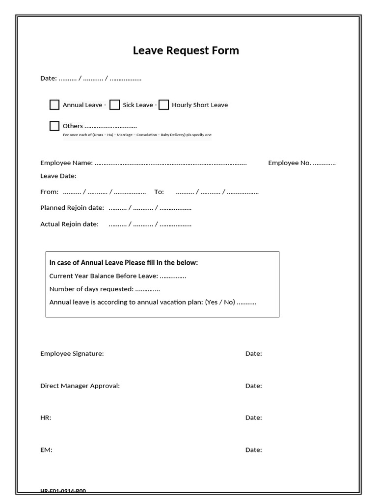 HR Form 01 - Leave Request | PDF