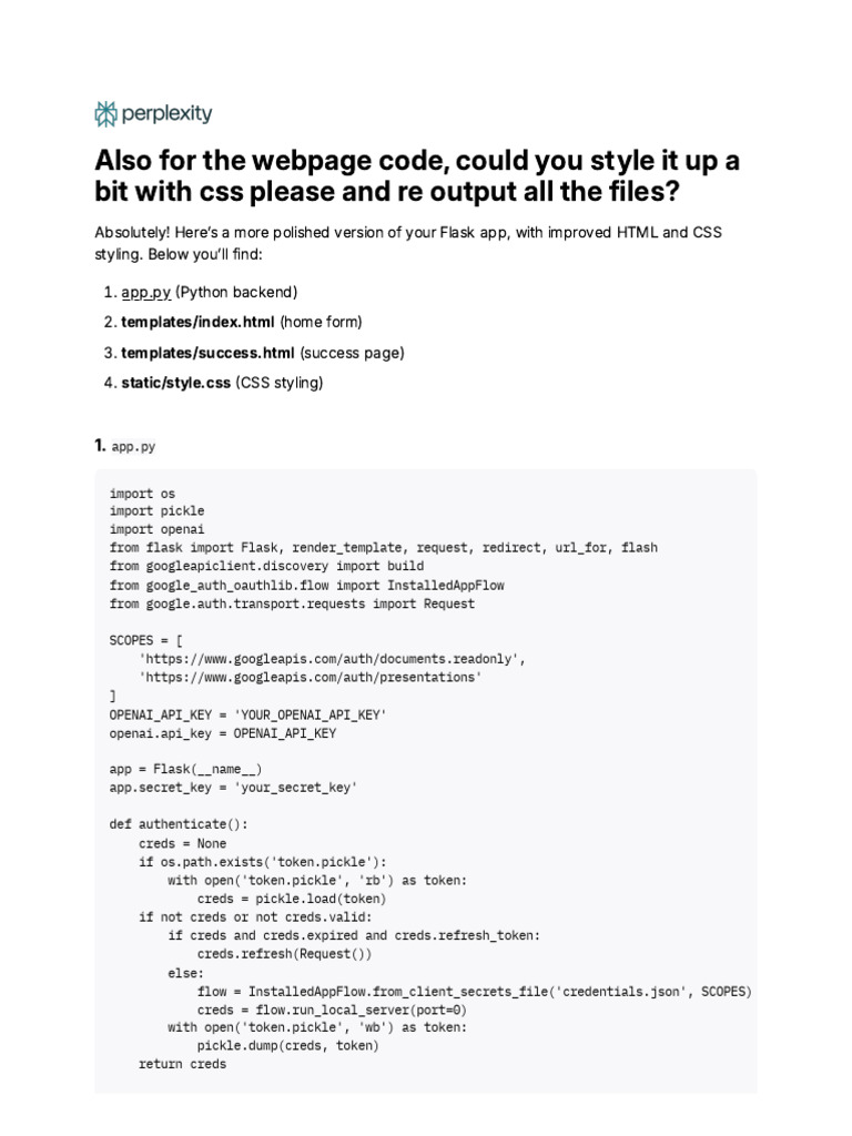 Flask App for AI-Powered Slides | PDF | Computing | World Wide Web