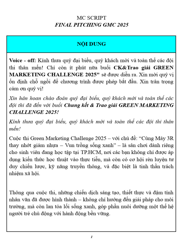 Mc Script_ Final Pitching Gmc (1) | PDF