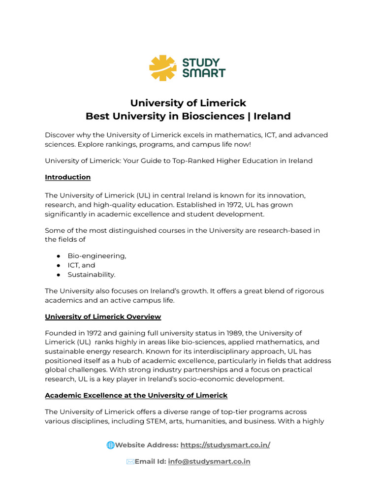 Study Destination University of Limerick | PDF | University | Science