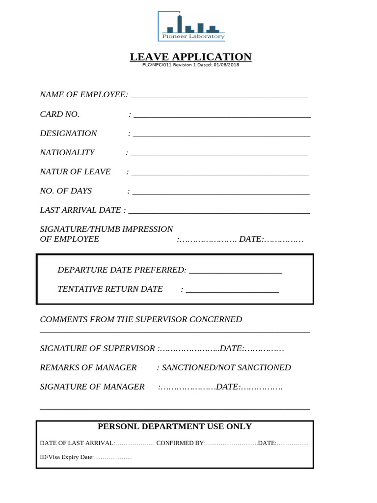 Leave Application Form Template | PDF