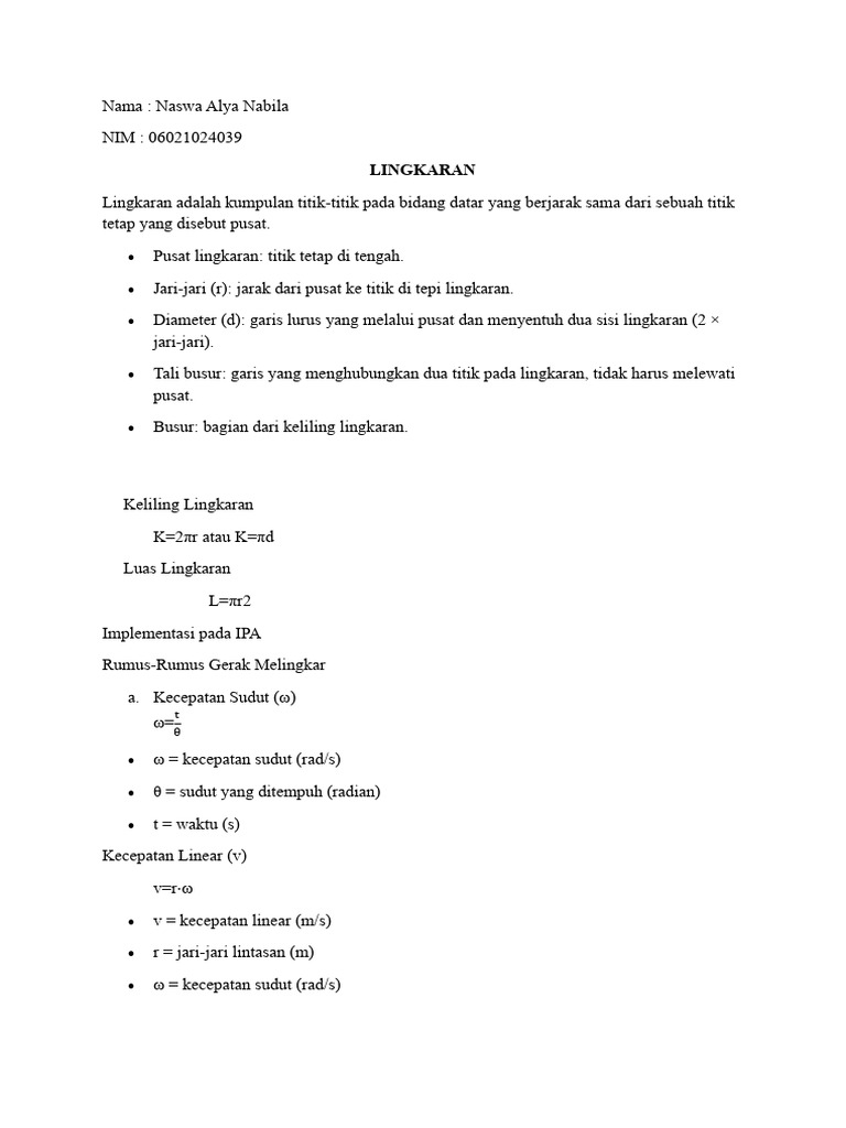 Rumus dan Konsep Lingkaran dalam IPA | PDF