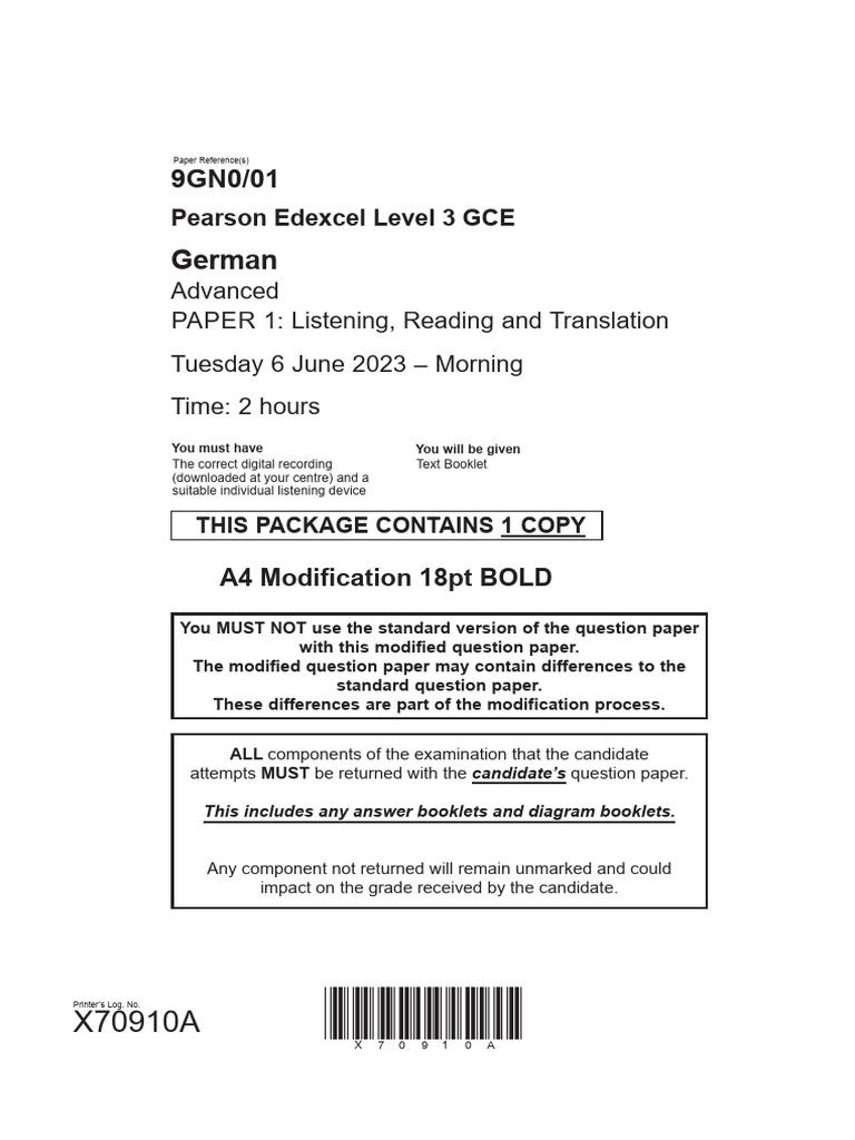 German: Pearson Edexcel Level 3 GCE | PDF