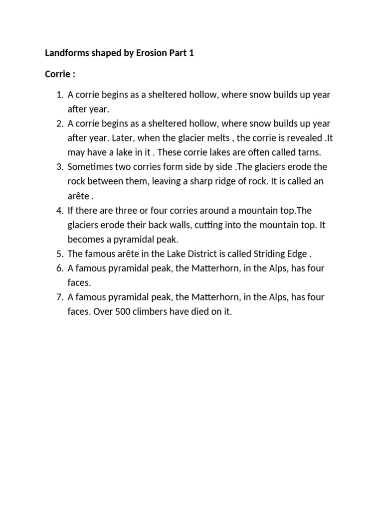 Landforms Shaped by Erosion Part 1 2 3 | PDF | Glacier | Valley