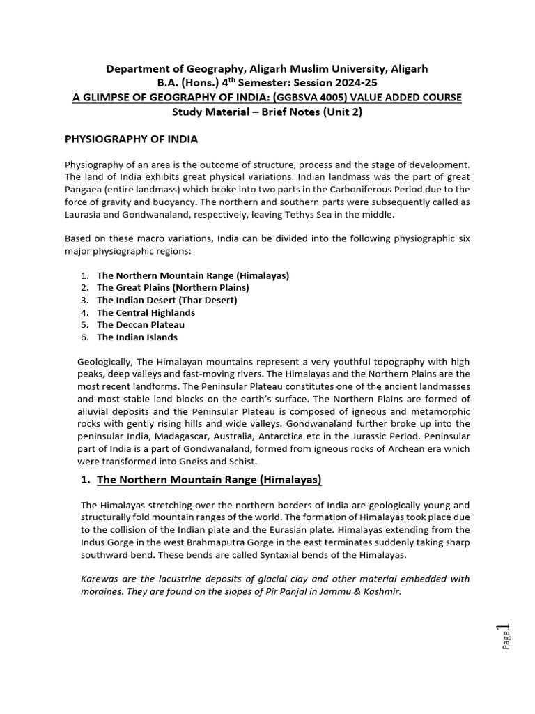 Physiography of India: Key Regions Explained | PDF | Himalayas | Indus ...