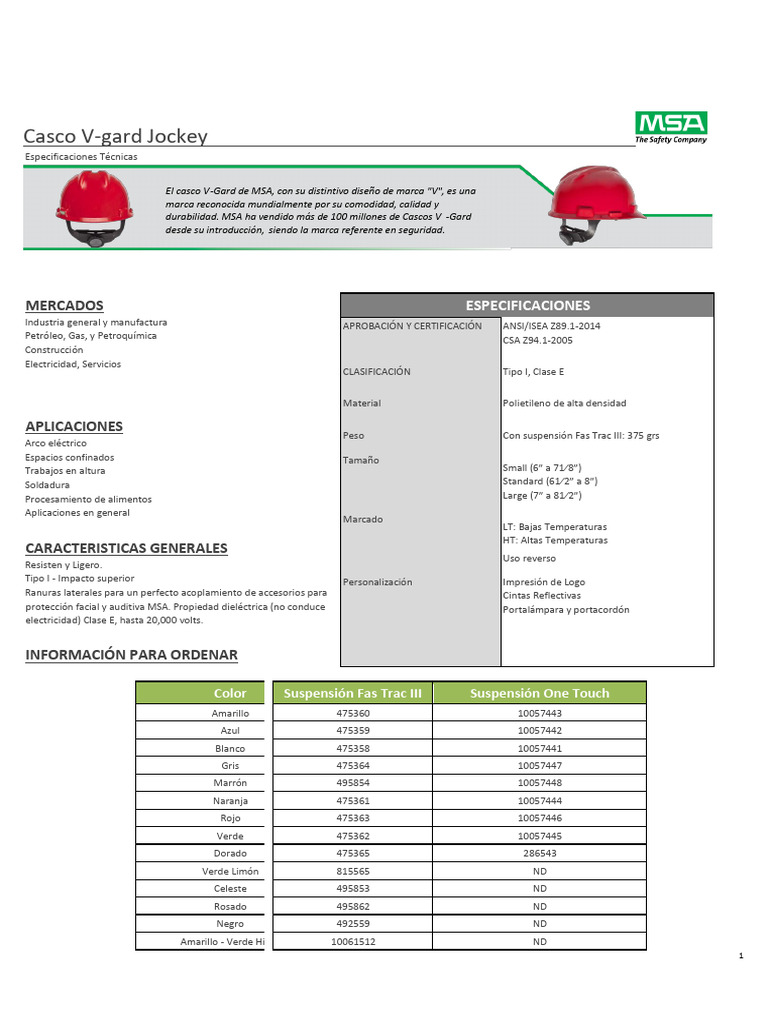 FT - CASCO MSA - V-Gard - JOCKEY-1 | PDF
