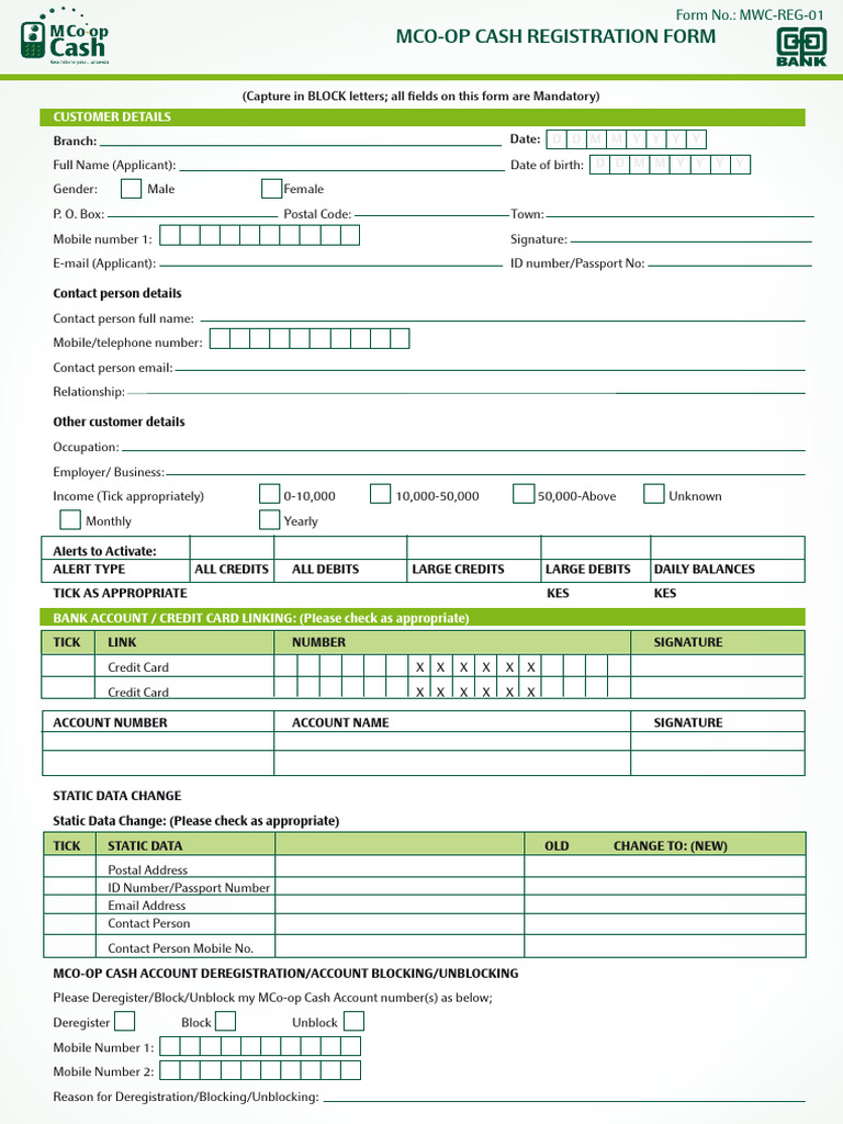 MCo-op Cash Registration Form | PDF | Credit Card | Personal ...