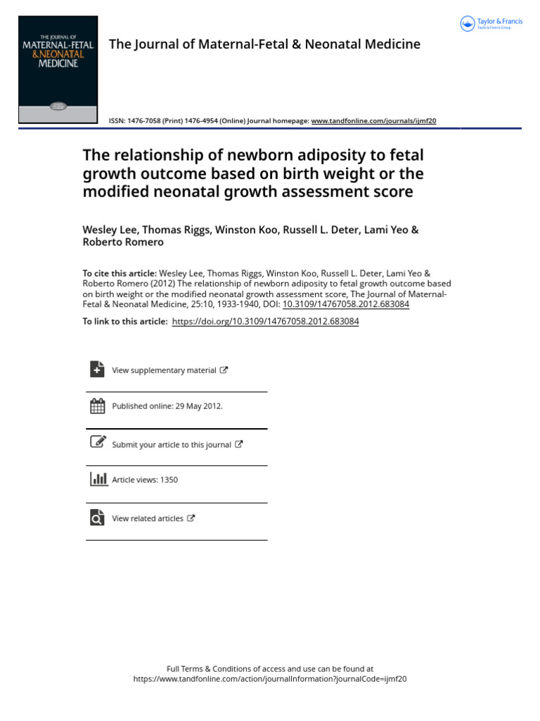 The Relationship of Newborn Adiposity To Fetal Growth Outcome Based On ...