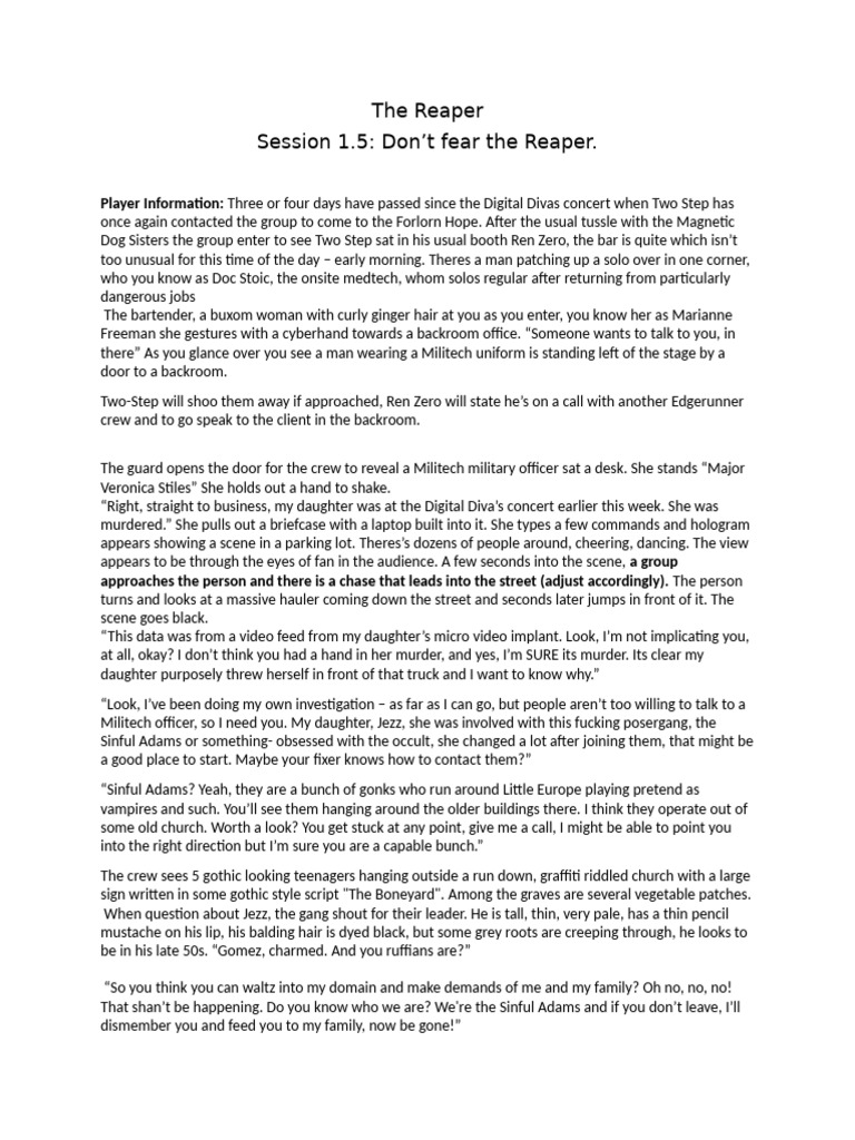 Dont Fear The Reaper GM Notes | PDF