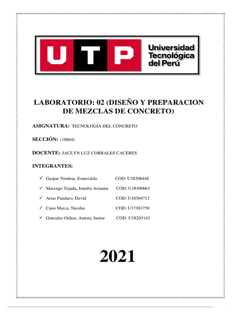 Laboratorio 2 Diseo de Mezcla Tecno Del Concreto Compress | PDF | Hormigón | Cemento