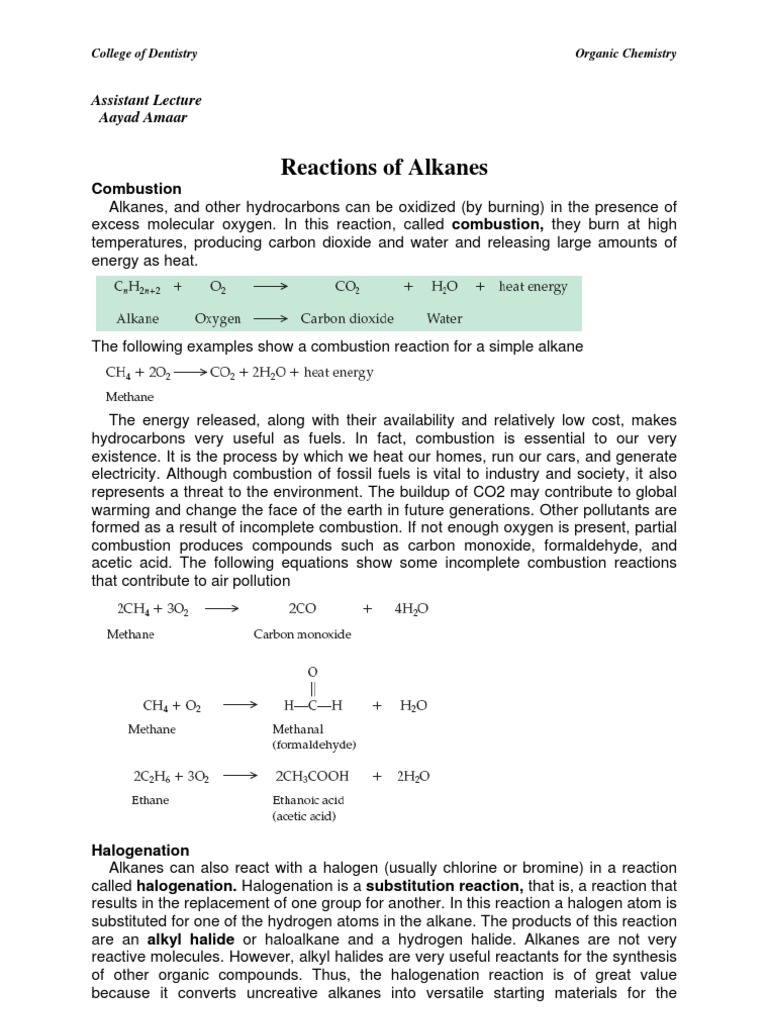 Reactions of Alkanes | Alkane | Combustion