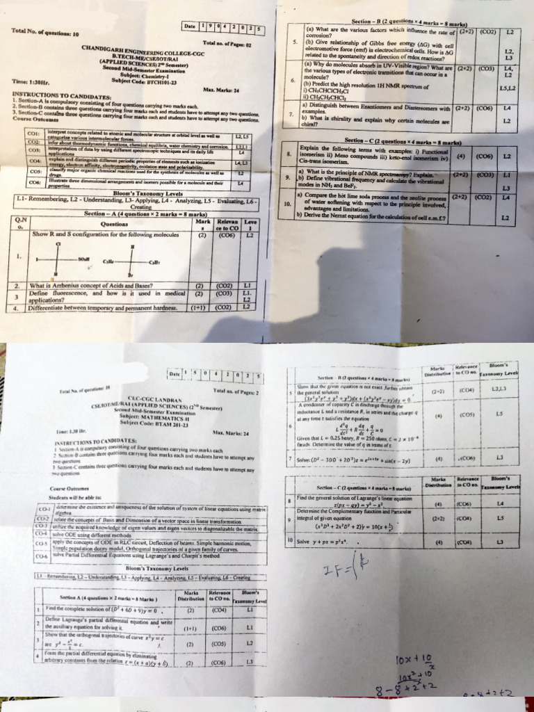 2nd Sem Mst-2 Cse Cec 2025 | PDF | Ordinary Differential Equation | Equations