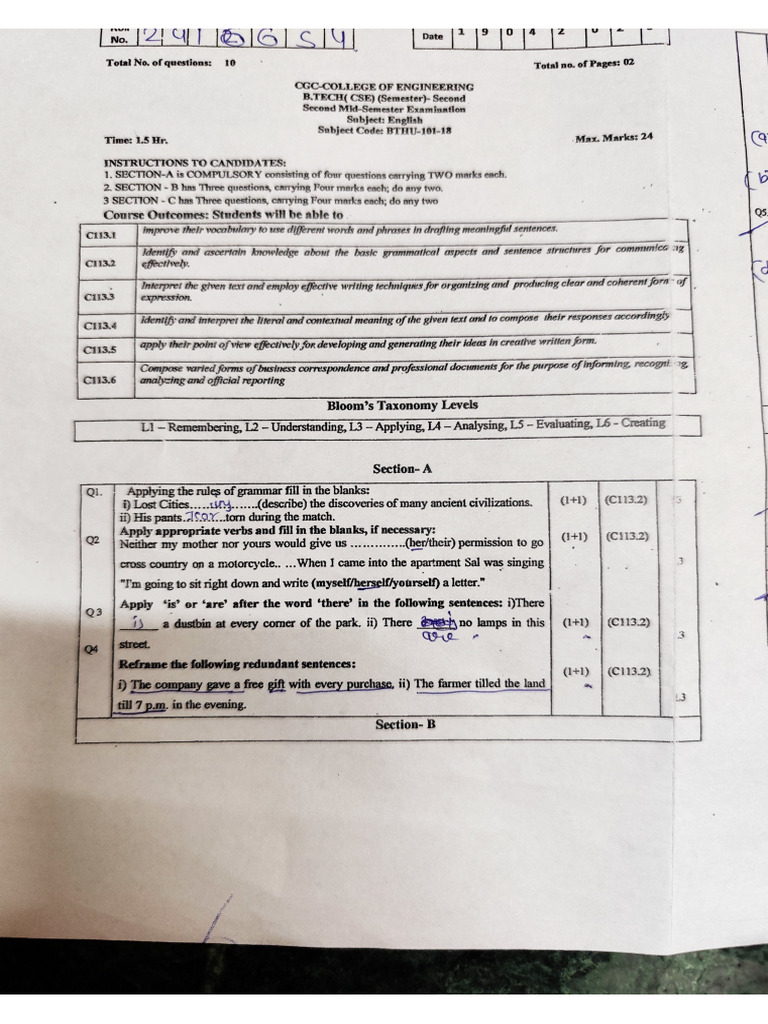 2nd Sem Cse Coe Mst-2 2025 | PDF