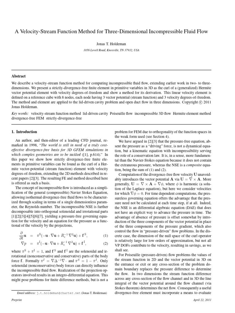 3D Incompressible Fluid Flow Method | PDF | Finite Element Method ...