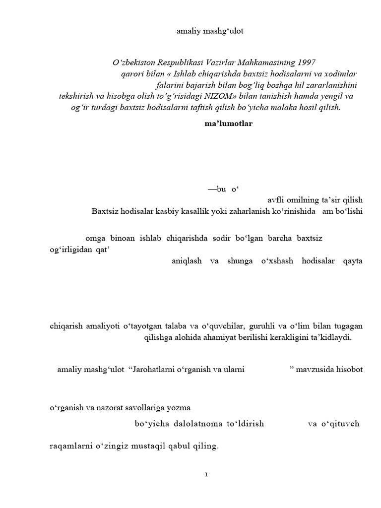 Baxtsiz Hodisa Va Dalolatnoma Tuzish | PDF