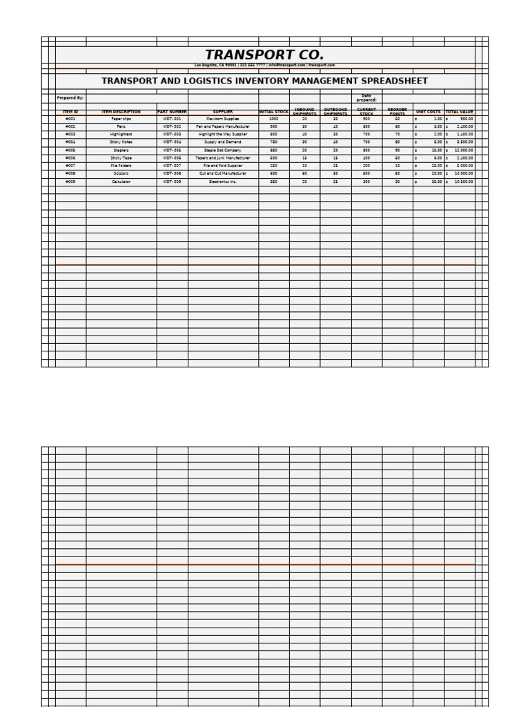 Transport and Logistics Inventory Management Spreadsheet | PDF | Logistics