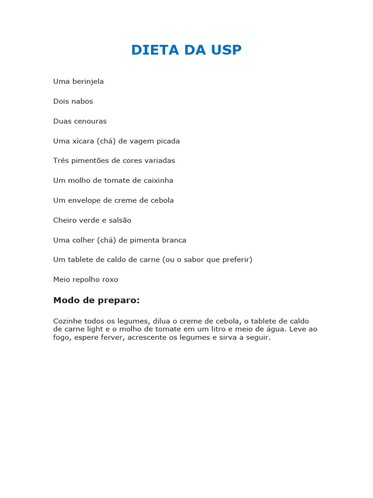 DIETA DA USP Ooo | PDF