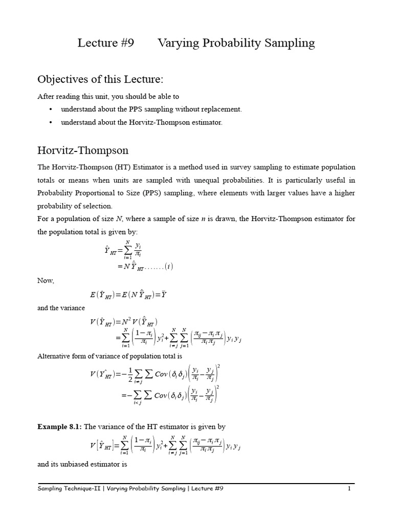 L-9. Varying Probability Sampling | PDF | Sampling (Statistics) | Estimator