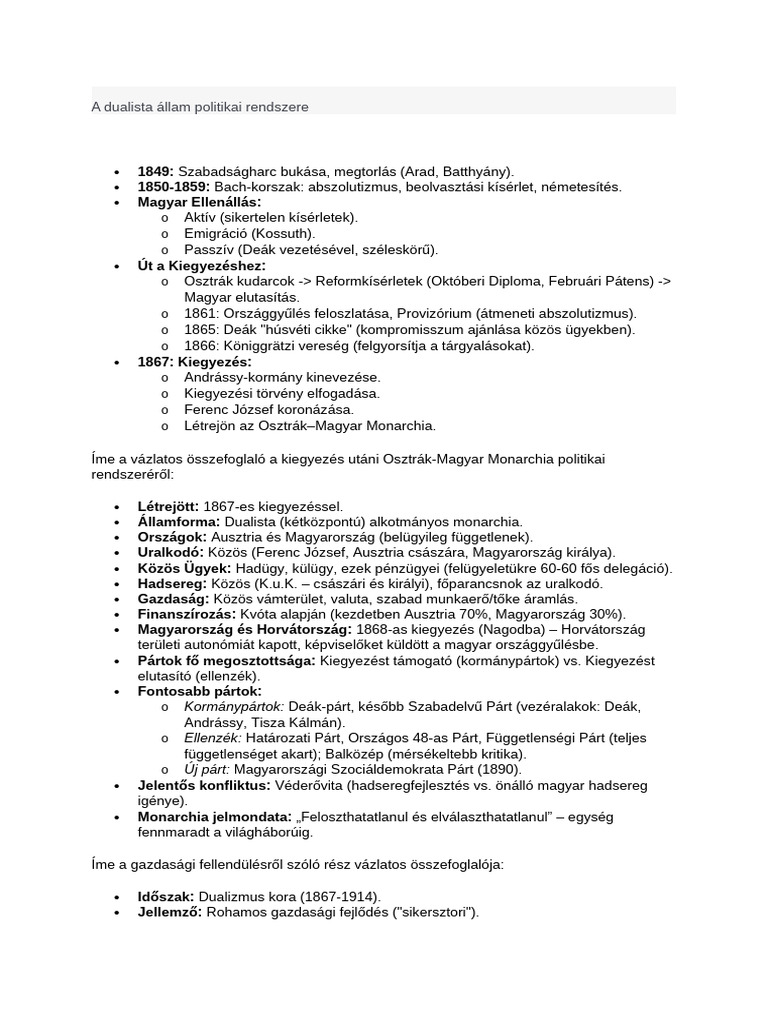 Újkor - A kiegyezéshez vezető út és a dualizmus kora Magyarországon | PDF