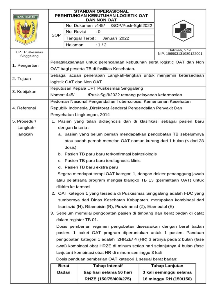 OK SOP Perhitungan Keb Logistik OAT Dan Non OAT | PDF