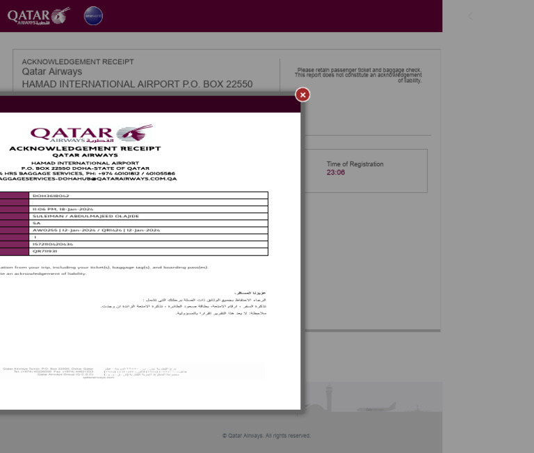 Qatar Airways Acknowledgement Receipt | PDF | Aviation | Civil Aviation