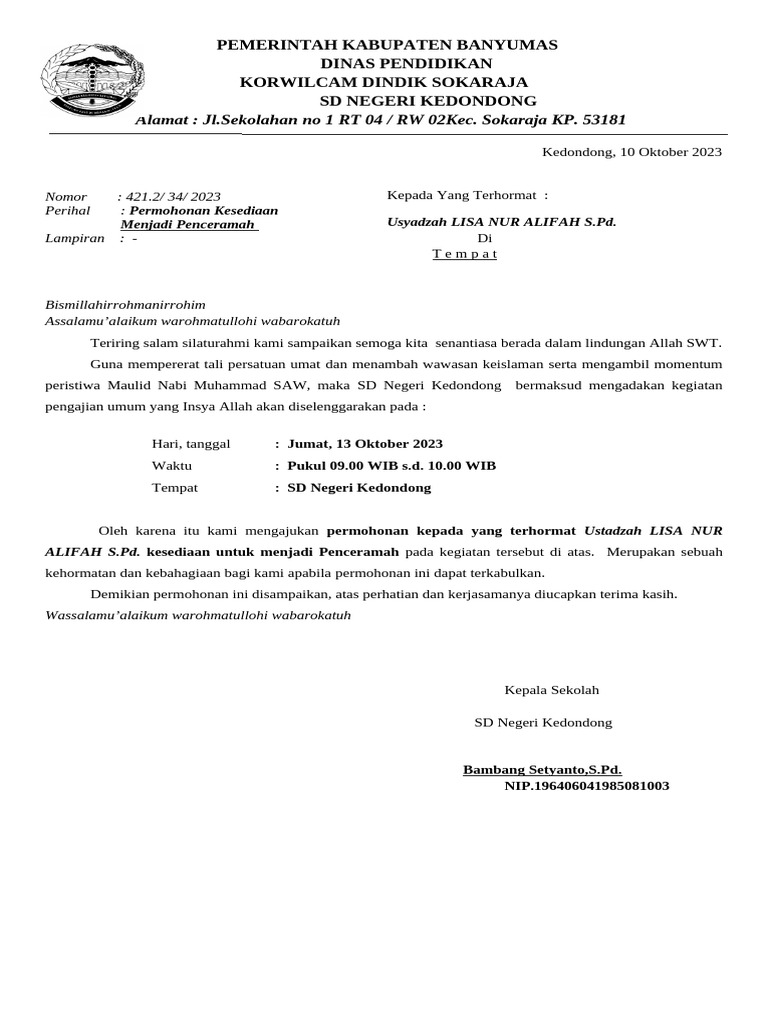Permohonan Penceramah Maulid Nabi 2023 | PDF